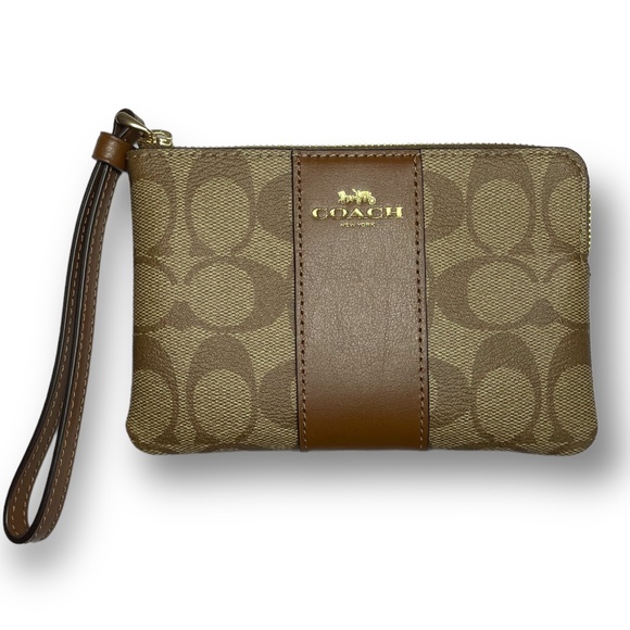 Coach | Bags | Nwt Coach Signature Pcv Leather Corner Zip Wristlet ...